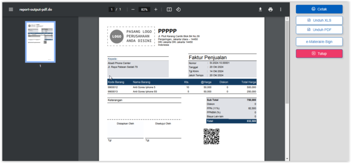 Menampilkan Scan QR Link e-Payment pada Desain Cetakan Faktur Penjualan ...
