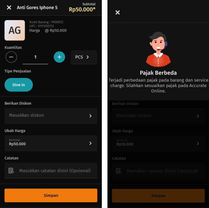 Error: “Pajak Berbeda. Terjadi perbedaan pajak pada barang dan service ...
